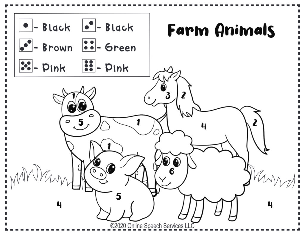 Themed Roll and Color Worksheets: Animals » Telepractice Tools