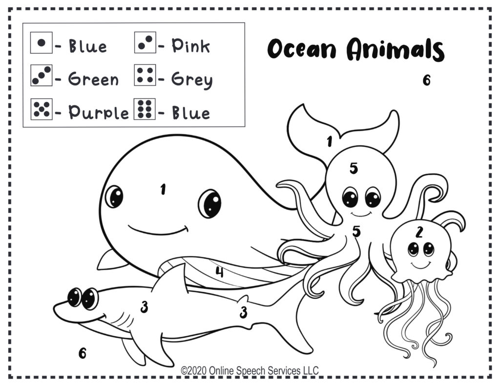 Themed Roll and Color Worksheets: Animals » Telepractice Tools