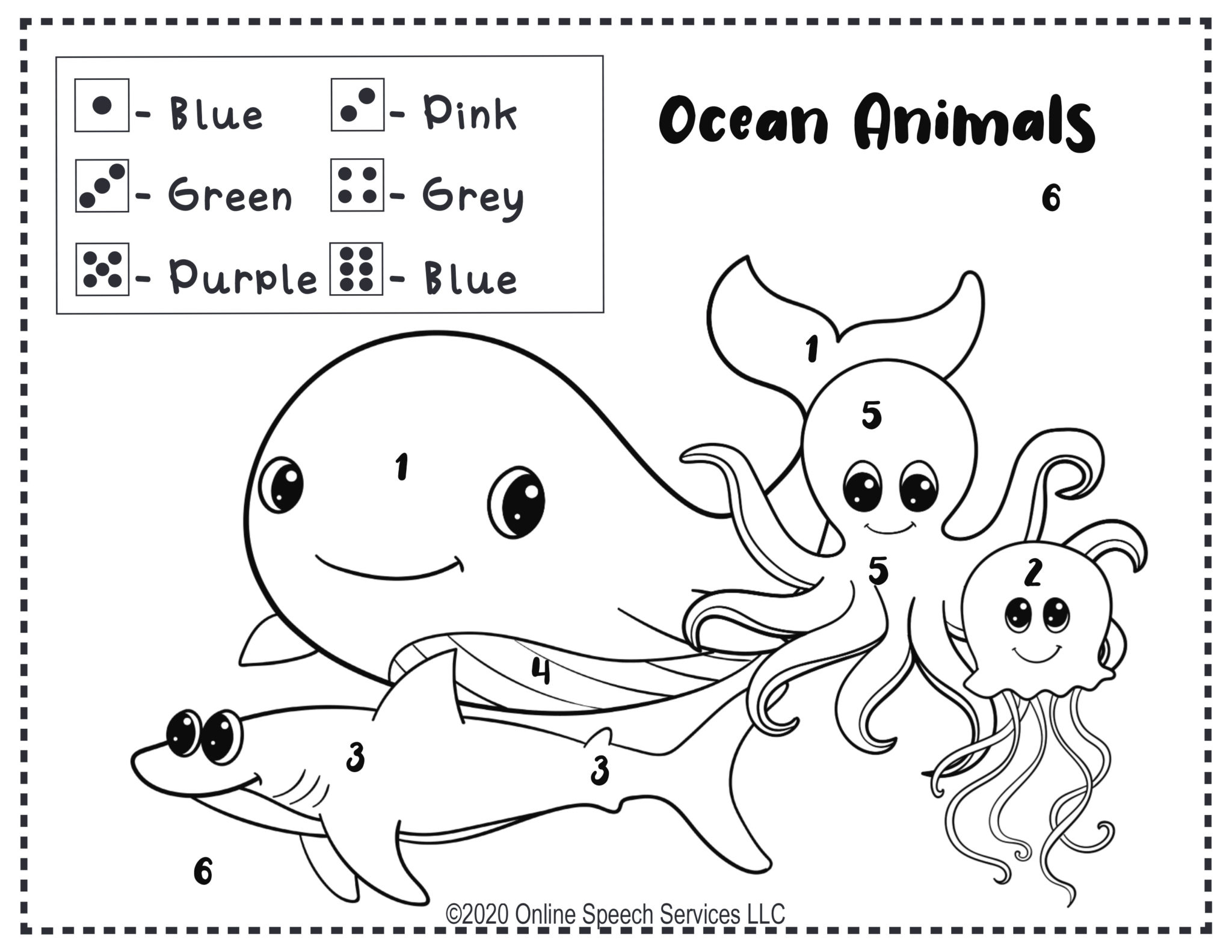 Themed Roll and Color Worksheets: Animals » Telepractice Tools
