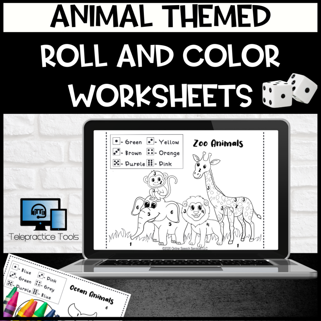 Themed Roll and Color Worksheets: Animals » Telepractice Tools