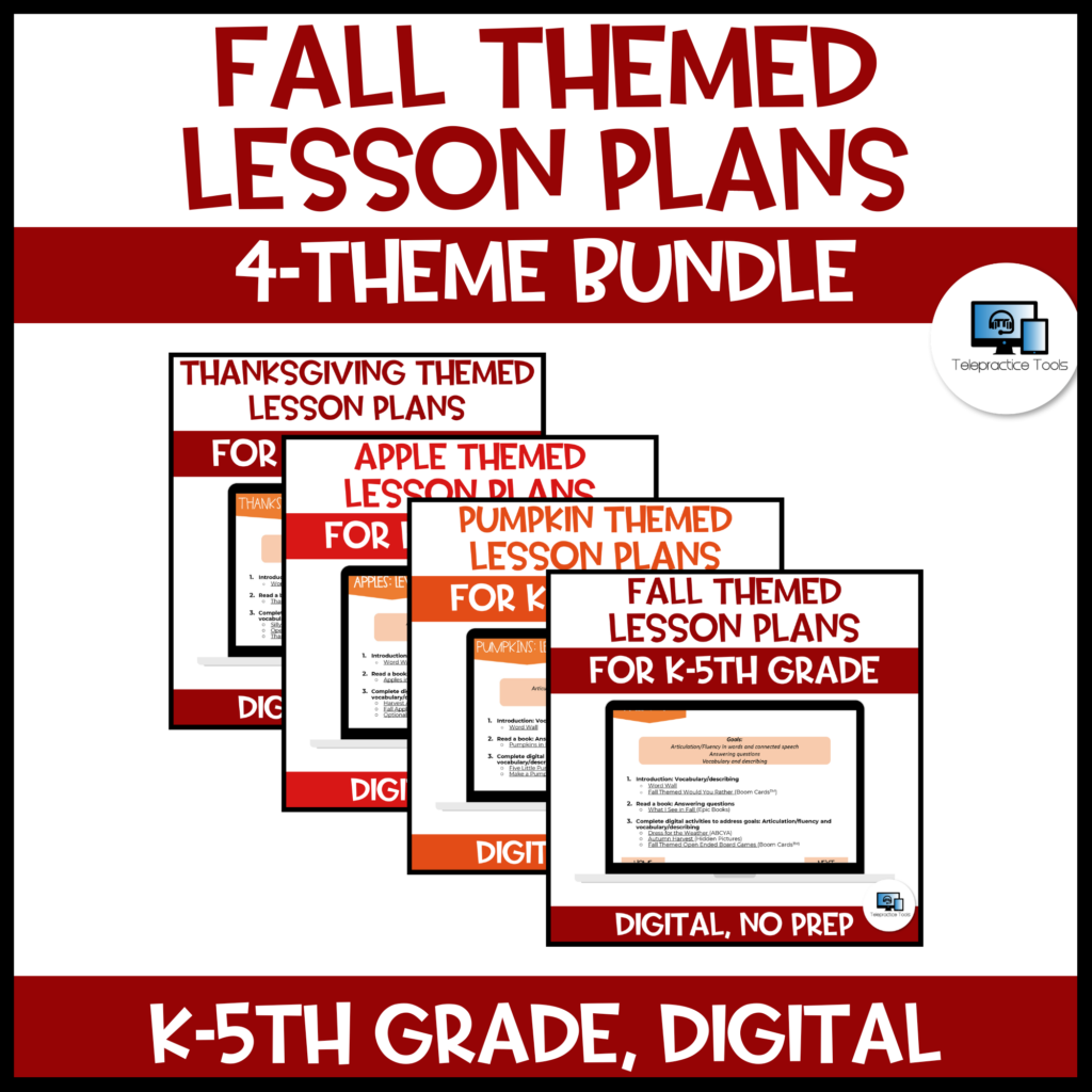 FALL BUNDLE: 12 Themed Lesson Plans for Speech Therapy: Elementary (K ...